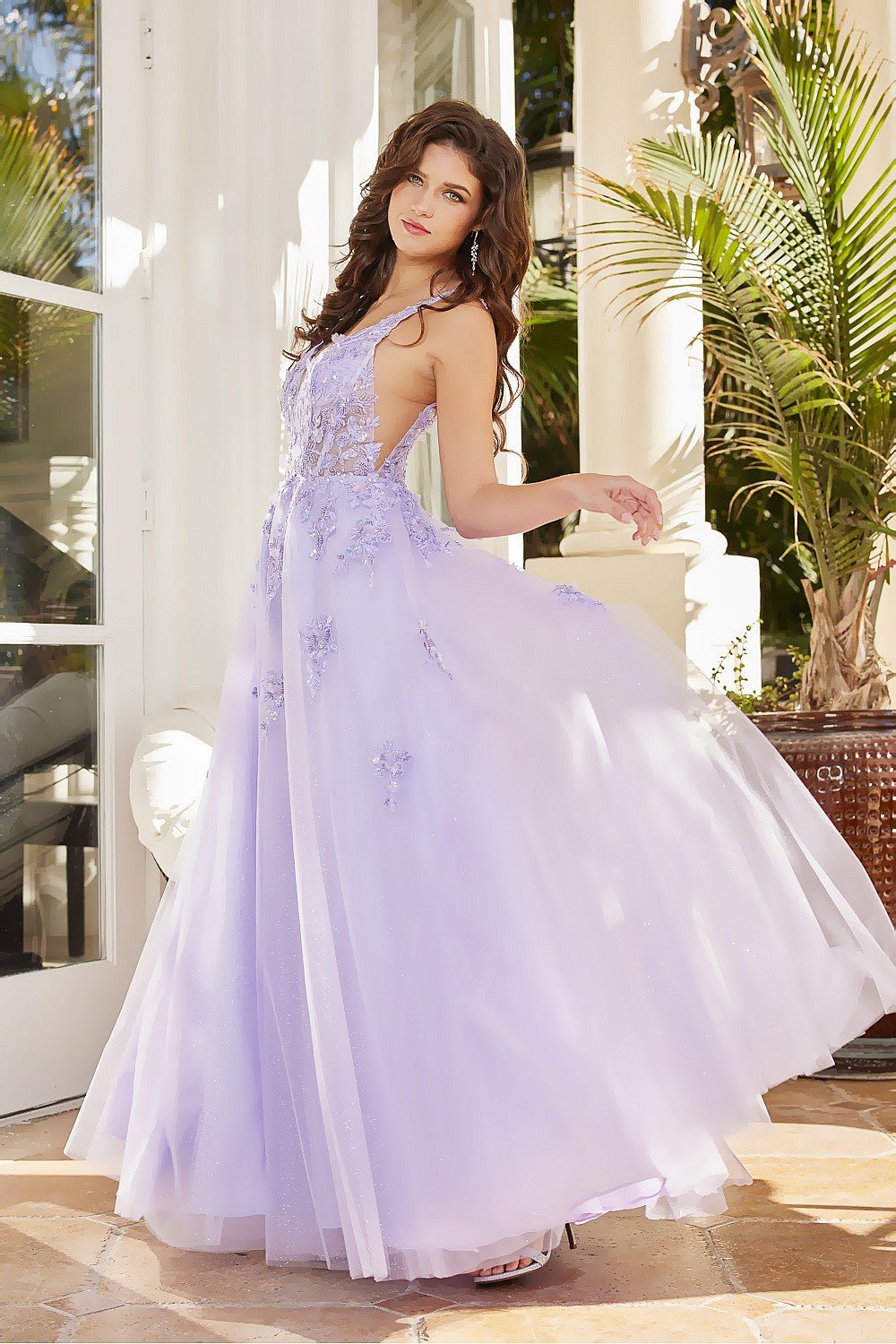 ARIELLE Glitter Floral A-Line Prom Dress | School Formal Gown