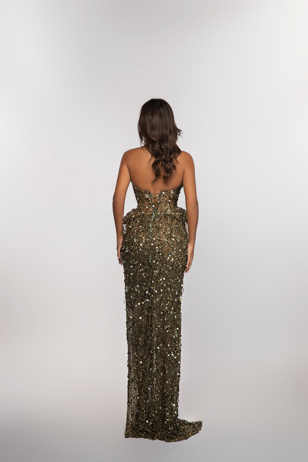 MINNA Fashion VIVIAN Olive Strapless Crystal Leg Split Mermaid Formal