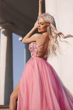 Tina Holly Couture TW322 Taffy Pink A Line With A Lace-Up Back And A D